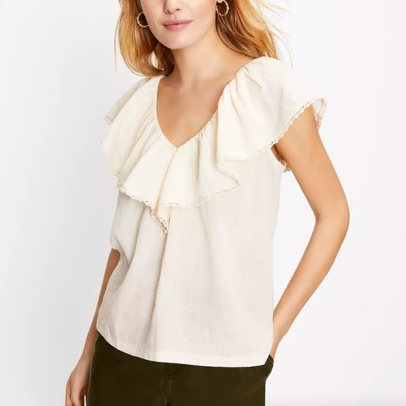 LOFT | Tops | Nwt Loft Cream Vneck Ruffle Blouse | Poshmark